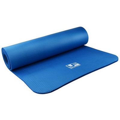 Blue Premium 10mm Exercise Mat & Carry Strap - 183 x 61cm Rubber Yoga ...