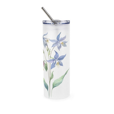 Blue & Purple Floral Glass Travel Flask - Tall Flower Stems Garden ...