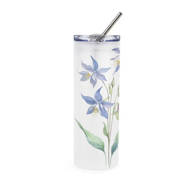 Blue & Purple Floral Glass Travel Flask - Tall Flower Stems Garden ...