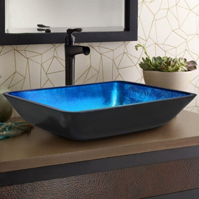 Blue Rectangular Glass Counter Mounted Bathroom Counter Top Basin W 460 ...