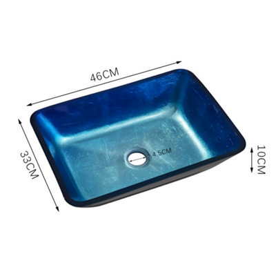 Blue Rectangular Glass Counter Mounted Bathroom Counter Top Basin W 460 ...