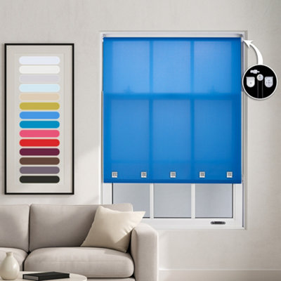 Blue Roller Blind with Chrome Square Eyelets and Meta Fittings Cut to ...