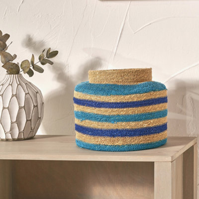 Blue Seagrass Cylindrical Storage Basket