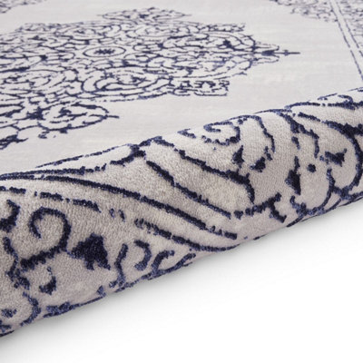 Blue Silver Rug, Traditional Bordered Rug, 11mm Thick Abstract Rug ...