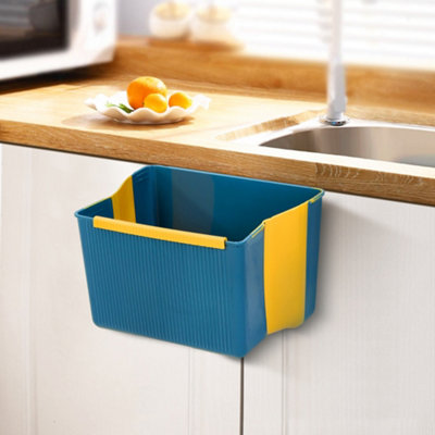 Blue Space-Saving Foldable Kitchen Trash Bin for Easy Cleanup 15cm H