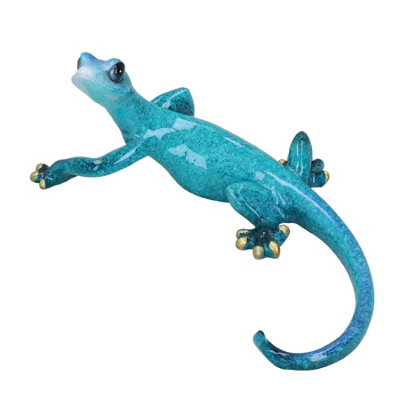 Blue Speckled Gecko Lizard Resin Wall Shed Sculpture Decor Statue Small ...
