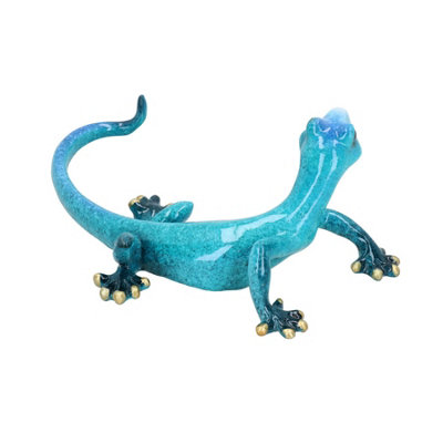 Blue Speckled Gecko Lizard Resin Wall Shed Sculpture Decor Statue Small ...