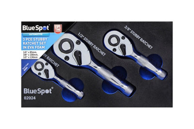 Blue Spot Tools - 3 PCE Stubby Ratchet Set In EVA Foam (1/4", 3/8", 1/2 ...