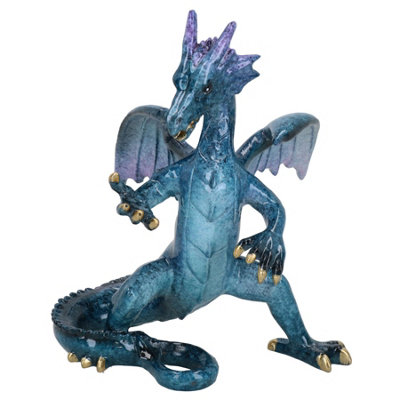 Blue Standing Dragon Resin Fantasy Sculpture Statue House Ornament Figurine