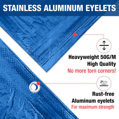 Blue Tarpaulin Sheet 50GSM Lightweight Tarp + 10 Bungee Balls Garden ...