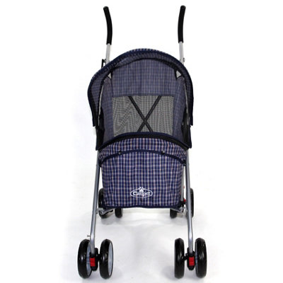 Blue Tartan Folding Pushchair Pet Stroller