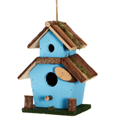 Blue Two Tier Bird House Decorative Garden Bird Nesting Birdbox ...