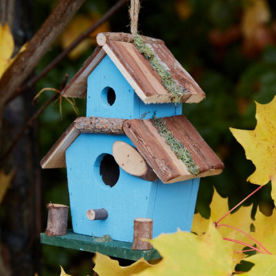 Blue Two Tier Bird House Decorative Garden Bird Nesting Birdbox ...