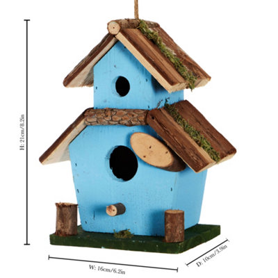 Blue Two Tier Bird House Decorative Garden Bird Nesting Birdbox ...