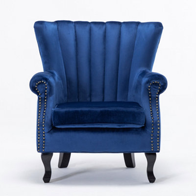 Blue Velvet Wing Back Occasional Armchair Upholstered Accent Sofa Chair ...