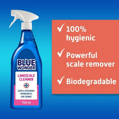 Blue Wonder Limescale Remover & Bathroom Descaler Spray 750ml - Pack of 3