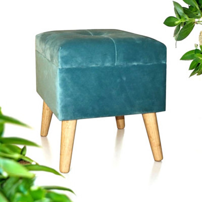BLUE WOODEN FOOTSTOOL WITH STORAGE
