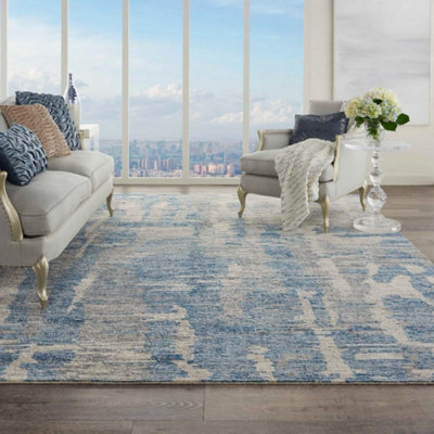 Blue Wool Handmade Abstract ,Luxurious Modern Rug Easy to clean Living ...