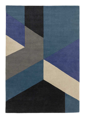 Blue Wool Handmade Luxurious Modern Abstract Geometric Rug For for ...