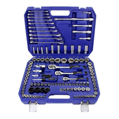 BlueSpot 120PC 1/4", 3/8" & 1/2" Metric & SAE Socket & Spanner Set 4 ...