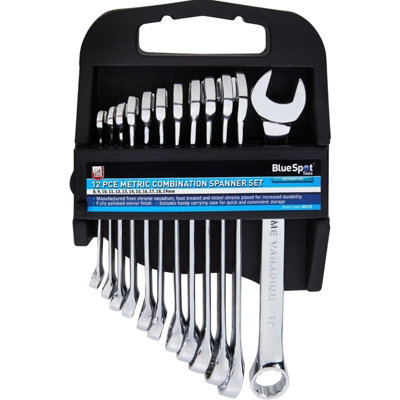 BlueSpot 12pc Combination Spanner Set Metric Steel Polished 8mm - 19mm