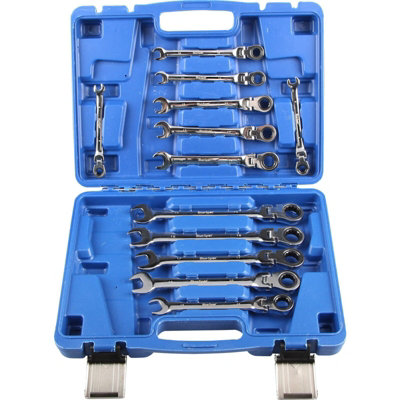 BlueSpot 12pc Open & Closed Ended Flexible Metric Ratchet Spanner Set 8 ...