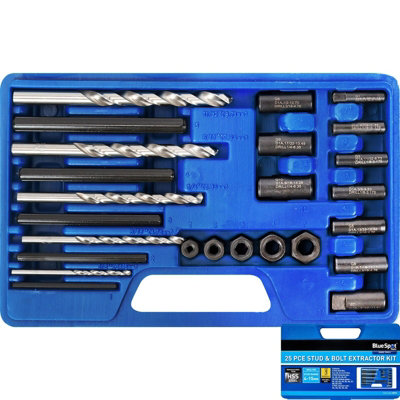 BlueSpot 25pc Stud & Bolt Extractor Remover Socket Kit Nut Set 4mm - 15mm | DIY at B&Q