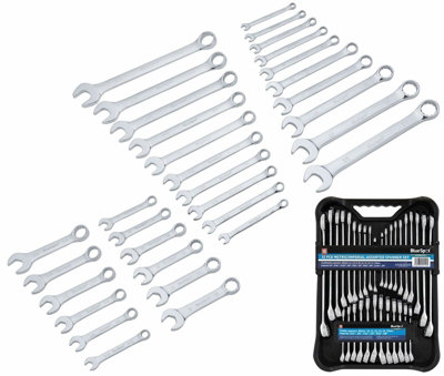 BlueSpot 32pc Combination Spanner Set Imperial Metric Stubby Wrench ...