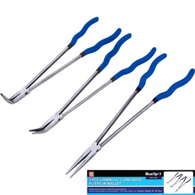 BLUESPOT Bent Nose Pliers Long Reach 3pc 16" Straight Bent Angled Plier ...