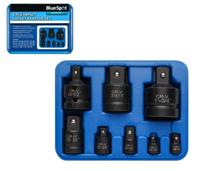 BLUESPOT IMPACT SOCKET SET 8PC 1/4" 3/8" 1/2" 3/4" 1" REDUCER ADAPTOR 02077