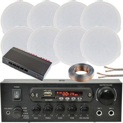 Bluetooth Ceiling Music Kit 4 Zone Stereo Amplifier & 8x Mini Flush ...