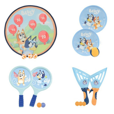 Bluey Kids 4 in 1 Bumper Garden Games Pop Ball Sticky Catch Target Shot ...