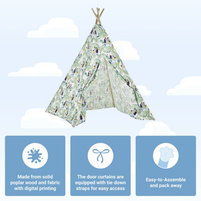Bluey Kids Teepee Tent with Carry Bag - Easy to Assemble & Dismantle ...