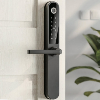Blusafe Apollo Black Keyless Door Handle for Home Security, Finger ...