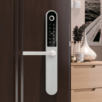 Blusafe Apollo Silver Keyless Door Handle for Home Security, Finger ...