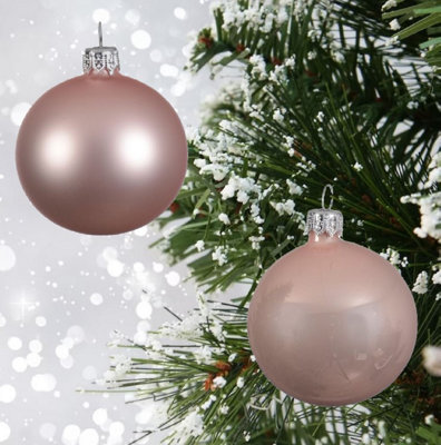 Blush Pink Glass Christmas Baubles Tree Decor Pack Of 6 8cm Rose Gold ...