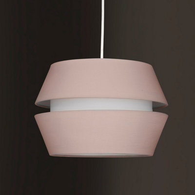 BLUSH PINK WHITE CEILING PENDANT SHADE NON-ELECTRIC TWO TIERED LIGHT SHADE