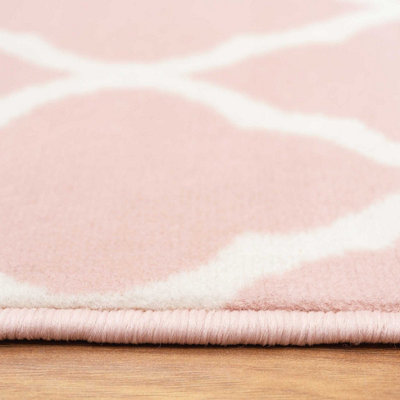 Blush Pink White Classic Trellis Living Room Rug 240x330cm