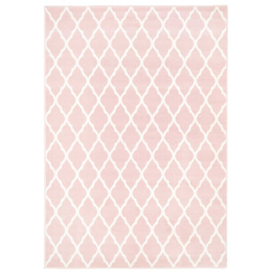Blush Pink White Classic Trellis Living Room Rug 240x330cm