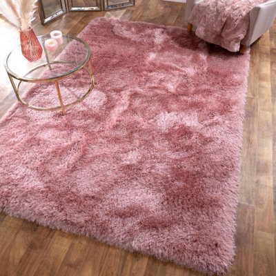 Blush Plain Shaggy Handmade Luxurious Sparkle Rug For Dining Room ...