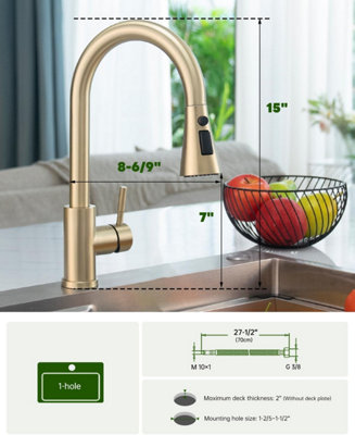 BLYLUND Brushed Gold Kitchen Tap with Pull Out Spray & 3 Modes