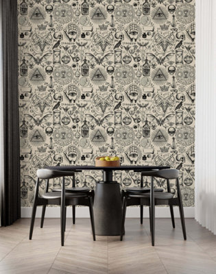 Bobbi Beck eco-friendly beige gothic occult wallpaper