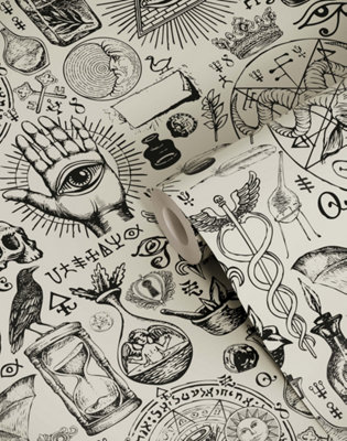 Bobbi Beck eco-friendly beige gothic occult wallpaper