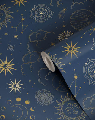 Bobbi Beck eco-friendly Navy occult pattern wallpaper | DIY at B&Q
