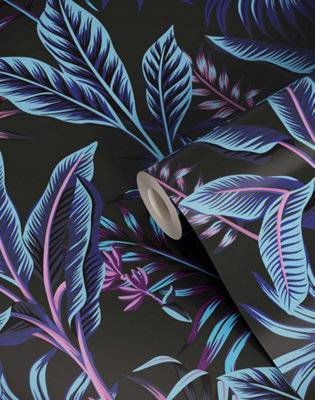 Bobbi Beck eco-friendly Purple bold tropical wallpaper | DIY at B&Q