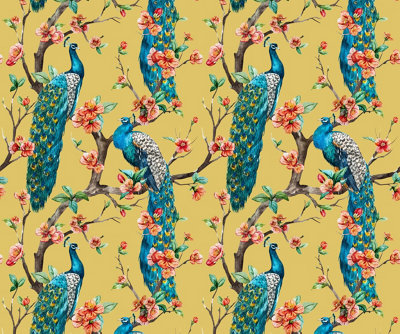 Bobbi Beck eco-friendly Yellow peacock floral pattern wallpaper | DIY ...