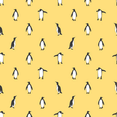 Bobbi Beck eco-friendly yellow penguin wallpaper