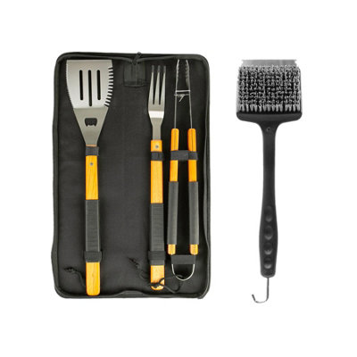 BobbyQ - Wooden BBQ Tools Set - 4pc - Silver | DIY at B&Q