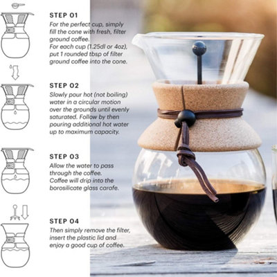 Bodum Pour Over Coffee Maker with Permanent Filter 1.5 Litre - Clear/Black