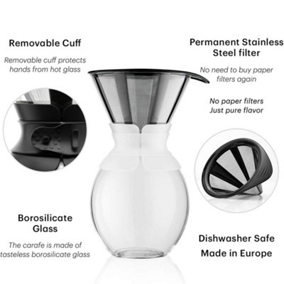 Bodum Pour Over Coffee Maker with Permanent Filter 1.5 Litre - Clear/Black